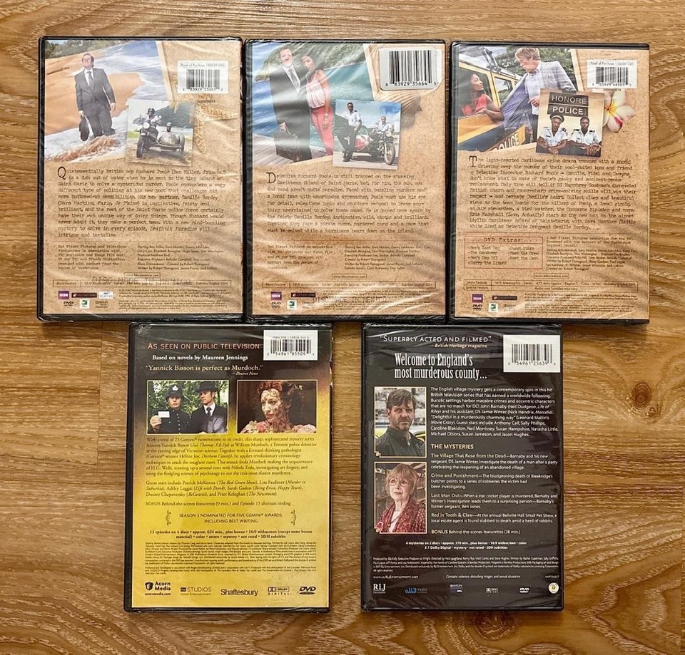 Lot (5) BRITISH MURDER MYSTERY SEALED DVDs Murdoch, Death In Paradise ...