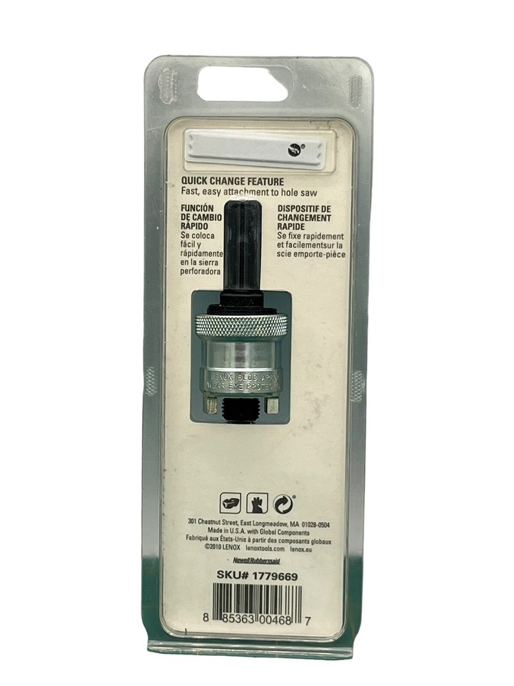NEW Lenox 1779669 5L Quick Change Hole Saw Arbor 9/16 1 3/16 hole Drill ...