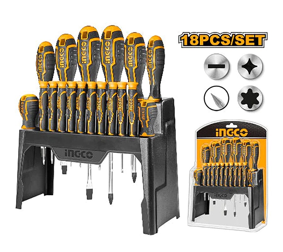 INGCO Screwdriver Set 18 Piece Trade Quality Chrome Vanadium HTM ...
