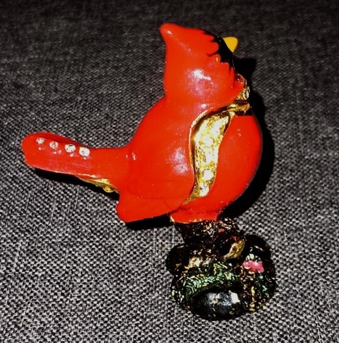Red Cardinal Enameled Trinket Box With Gold Tone On a branch, Crystal ...
