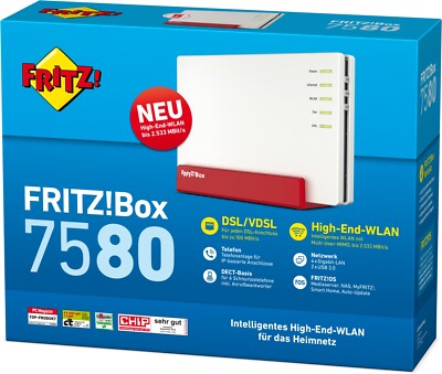 AVM FRITZ!Box 7580 WLAN Internet Router Mesh Repeater DSL VDSL DECT VPN ...