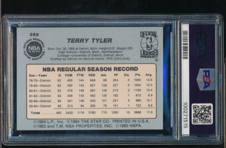 1984-85 Star #269 TERRY TYLER PSA 7 Signed auto PSA/DNA 10 crisp silver ...
