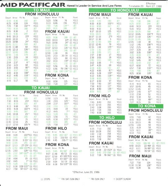 Mid Pacific Air timetable 1986/04/27 | eBay