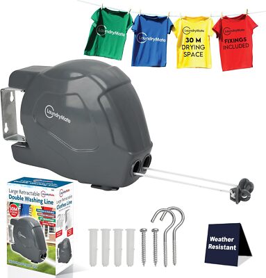 Clothes Reel Retractable Wall Mounted Double Washing Line Outdoor ...