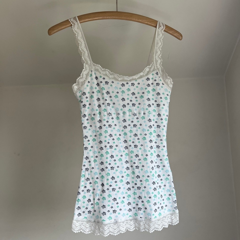 Vintage Y2K baby doll camisole tank top white sheer lace coconut girl ...