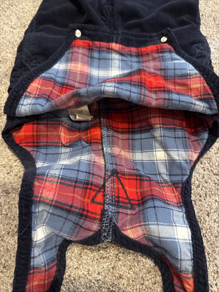 Osh Kosh B’Gosh Navy Blue Corduroy Overalls Size 3T Plaid Lining Boys ...