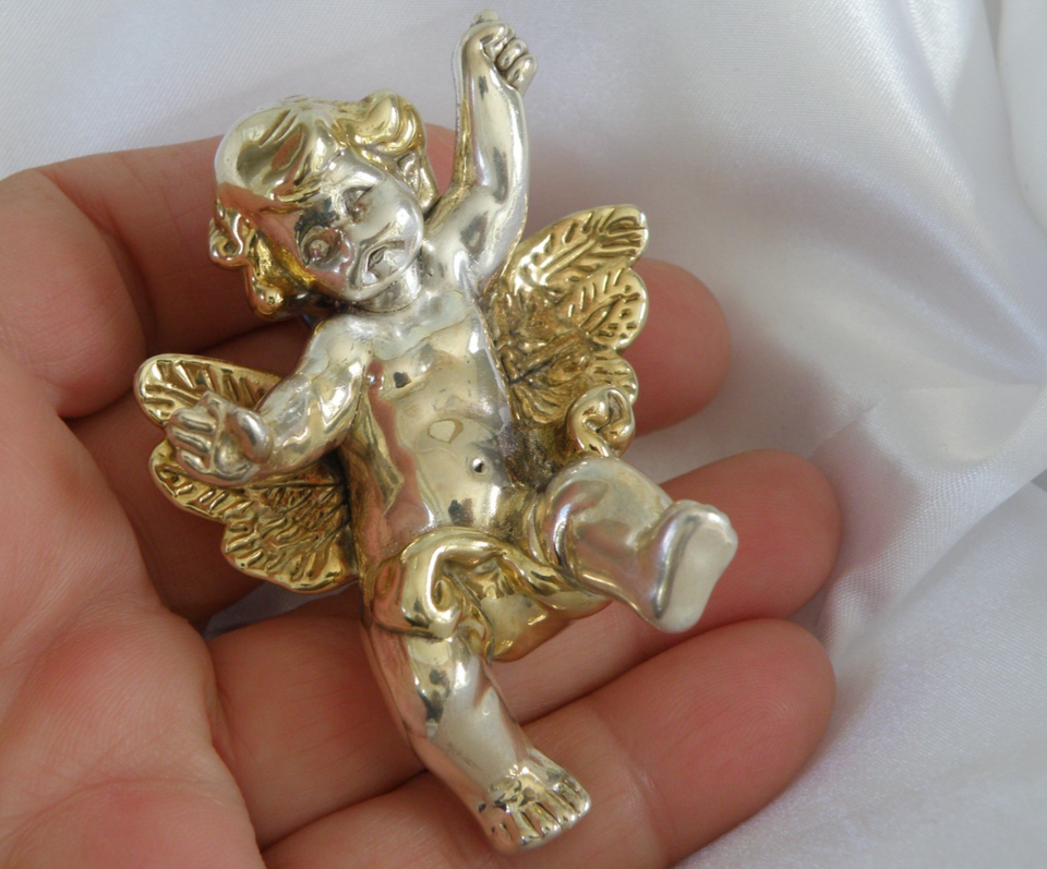 Huge Bat Ami Sterling Silver 925 Baby Angel Pendant Brooch Ornament | eBay
