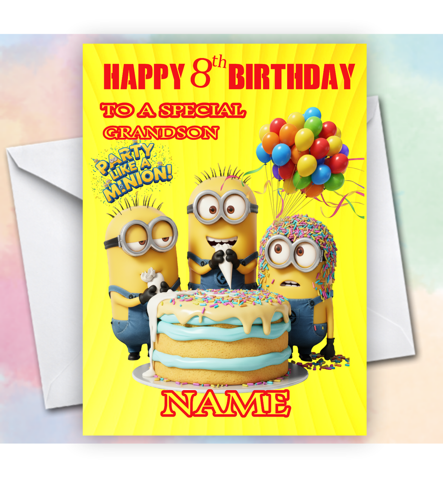 Minions Birthday Card Personalised with Name & Age – Kids Boys Girls ...