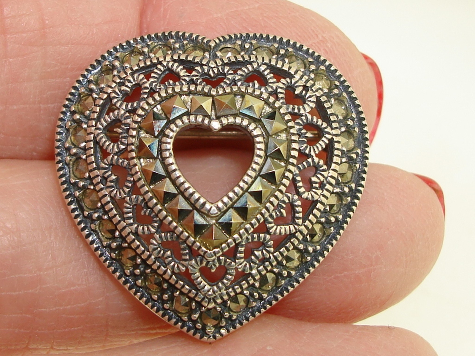 BEAUTIFUL VINTAGE JUDITH JACK STERLING SILVER & MARCASITE FILIGREE ...