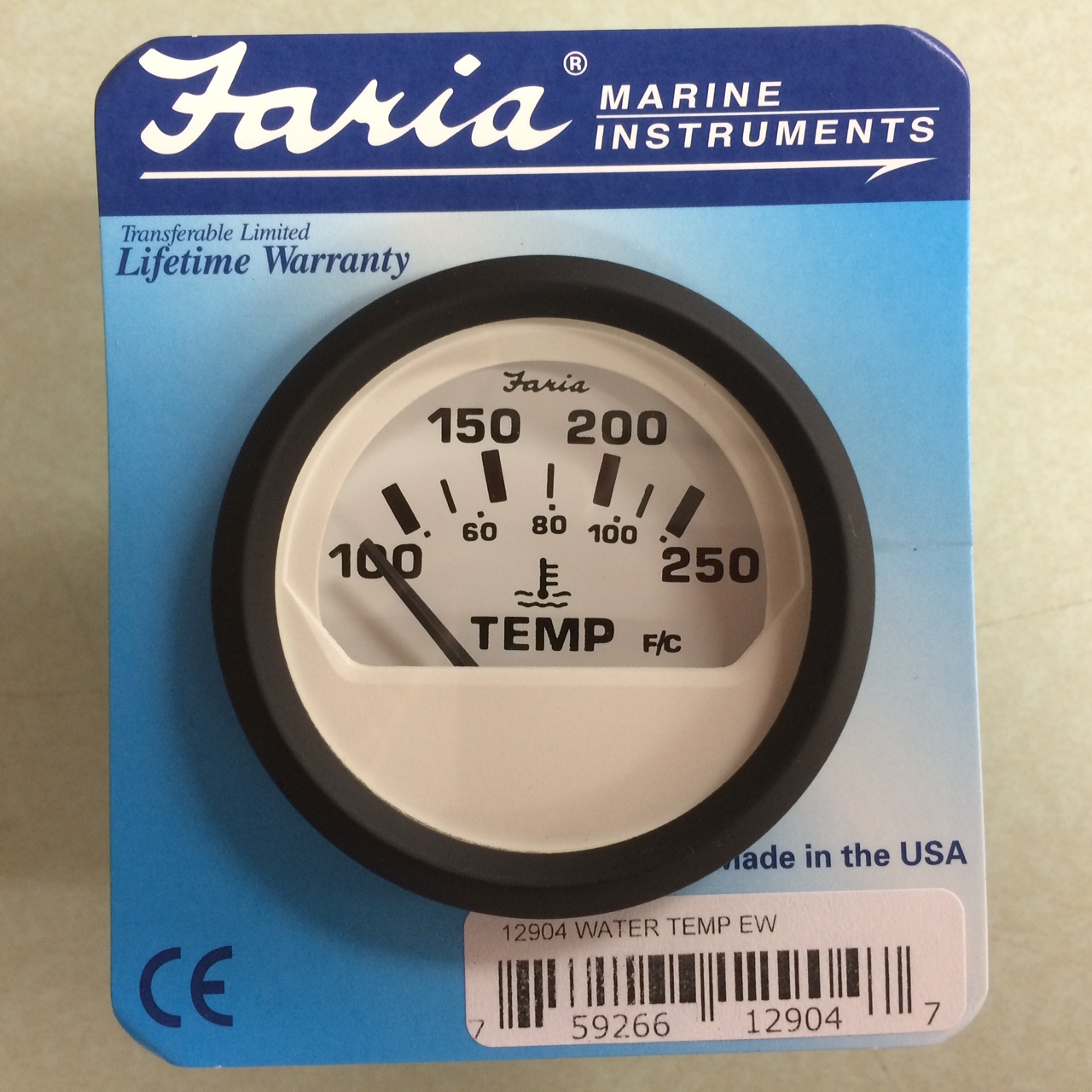 WATER TEMP GAUGE 100-250F FARIA EURO WHITE 678-12904 2" INBOARD I/O ...