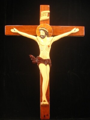 Hand crafted 3D Intarsia Wood Art JESUS On CROSS Sign Wall Plaque ...