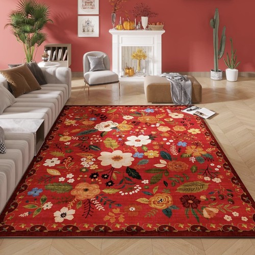 NEW Anthropologie Red Floral Boho Vintage Multicolor Area Rug Carpet ...