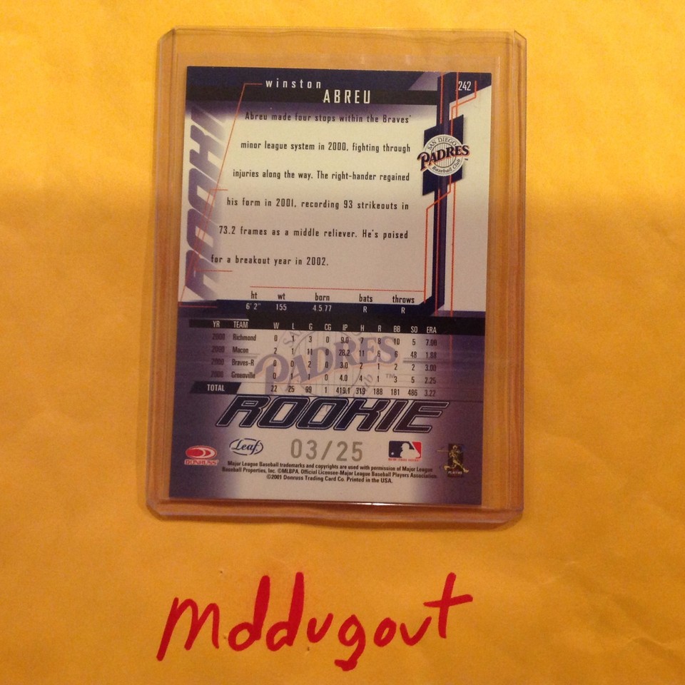 2001 Leaf Rookies & Stars 242 Winston Abreu #242 padres LONGEVITY - 03/ ...