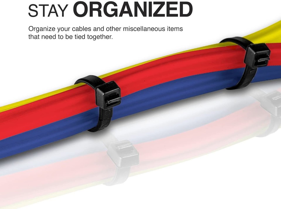 100 Black 7.4" inch Wire Cable Zip Ties Nylon Tie Wraps 50lb USA Made ...