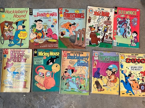 Gold Key Silver Age Lot Huckleberry Hound Flintstones Mickey Mouse WORN ...