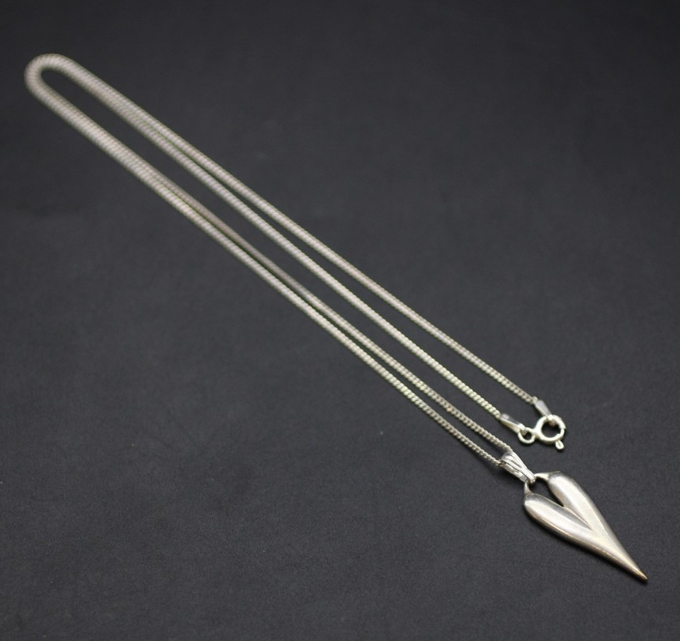 .925 STERLING SILVER Elongated Heart Pendant Necklace 4.02g -K22 | eBay UK