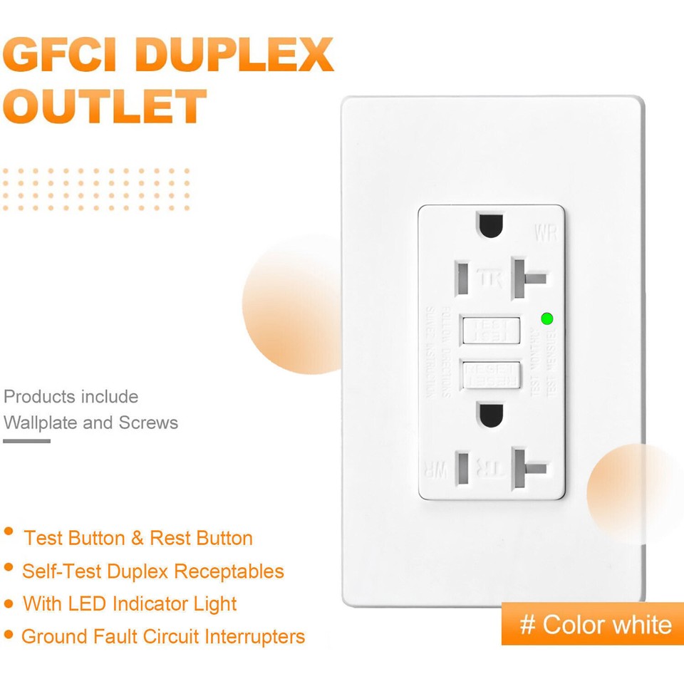 Self-Test GFCI Outlet 20 Amp Outdoor GFI Receptacle Commercial ...