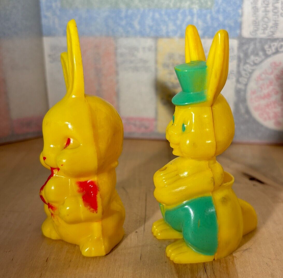 2 Vtg Plastic Bunnies, Knickerbocker Easter Candy Holder Lollipop ...