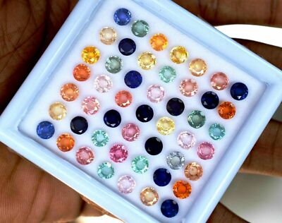 Natural 12Pcs - 8 mm Natural Mix Sapphire Lot Round Cut Certified Loose ...