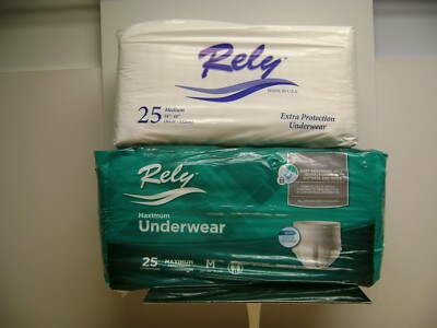 100 RELY (G/W) UNISEX ADULT DIAPER PULL UP UNDERWEAR MED 34-44-46" 25 ...