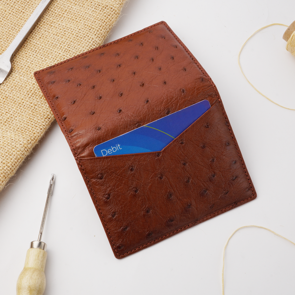 Genuine Crocodile Ostrich Leather Cardholder Double side Skin Bifold ...
