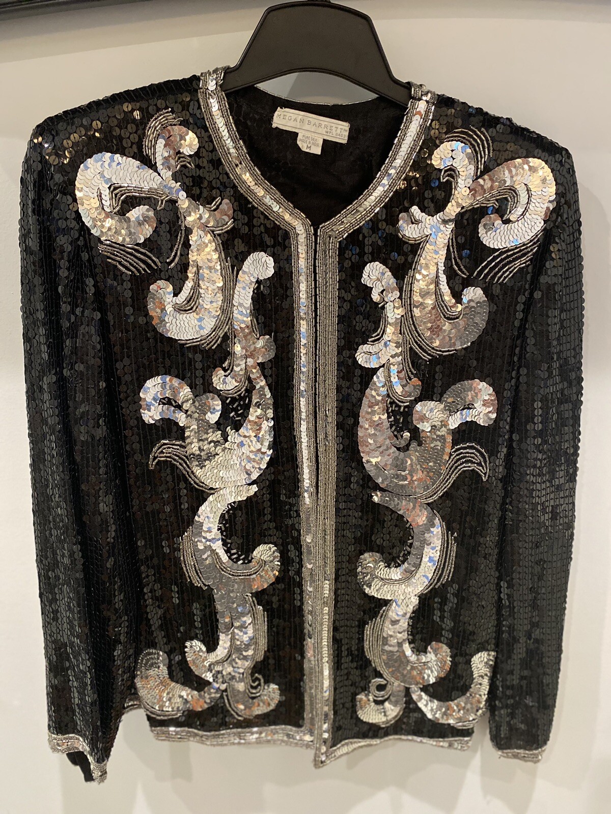 Megan Barrett Vintage -Sequin Silk Jacket-Black-silv… - Gem