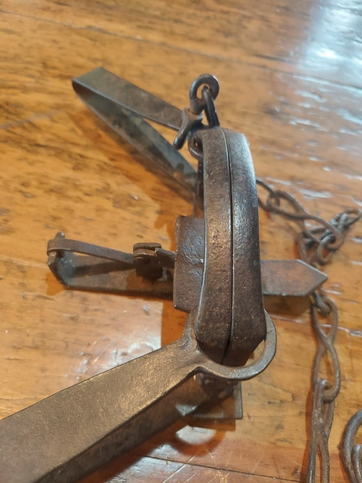 Antique Hand Forged No 2 Long Spring Trap Trapping Cast 8 Chain | eBay
