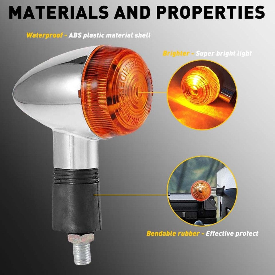 4x Chrome Motorcycle Amber Turn Signals Mini Bullet Blinker Indicator ...