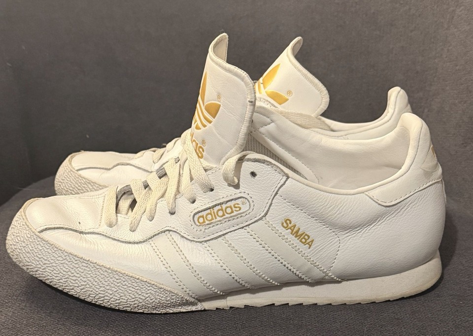 Mens Adidas Super Samba Trainers in Triple White Leather in Size 9 UK ...