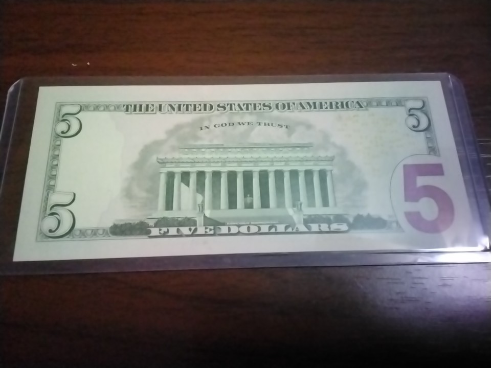 Uncirculated Fancy Serial Number Banknote, $5 Solid Quad Following All ...