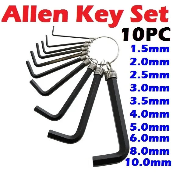 10PC Metric Hex Hexagon Allen Alan Key Wrench Set 1.5mm - 10mm With ...