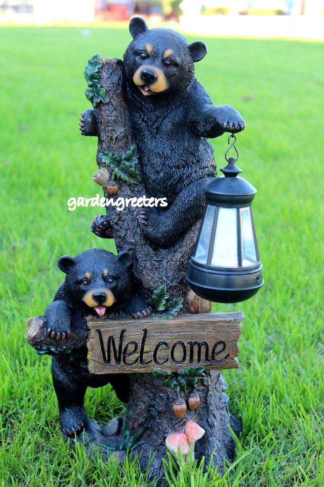 BEAR CUBS WITH SOLAR LIGHT STATUE SOLAR BEAR LANTERN FIGURINE | eBay