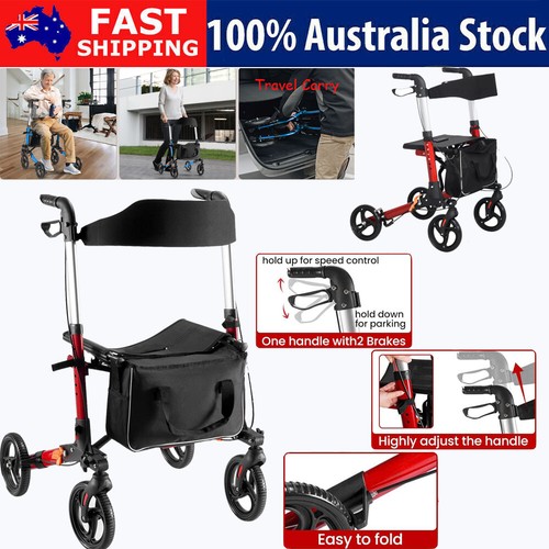 Red Rollator Walker Aluminium Folding Mobility Walking Frame Rollator 4 ...