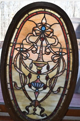 VICTORIAN LEADED STAINED GLASS OVAL WINDOW | eBay