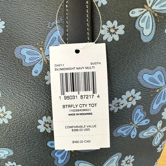 Coach City Lovely Butterfly Print Women's Tote Bag - Blue (CH211) for ...