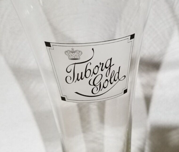 Two Tuborg Beer Gold Rim Beer Glasses 12 oz Copenhagen Denmark Crown ...