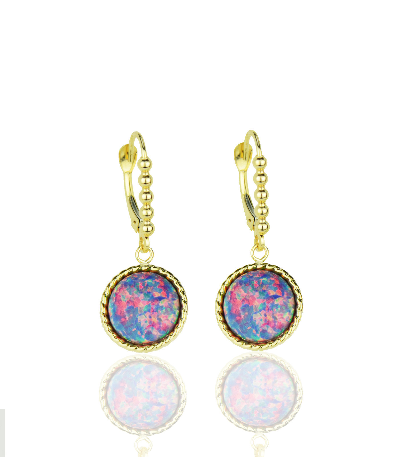 14k-Yellow-Gold-Opal Flat Dangle Leverback Earrings | eBay