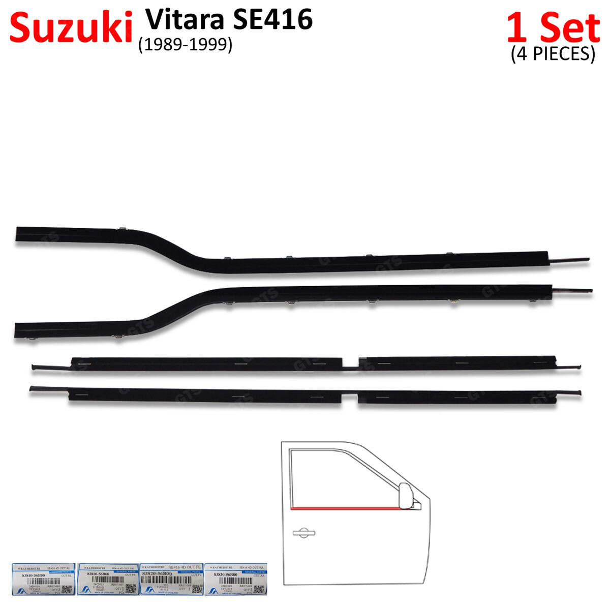 Set Outer Door Belt Rubber Seal For Suzuki Vitara SE416 4 Doors 1989 ...