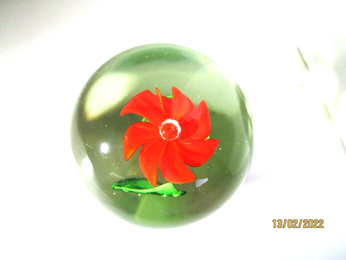 Vintage Clear Glass Bubble Orange Flower Paperweight Italian Vernon | eBay