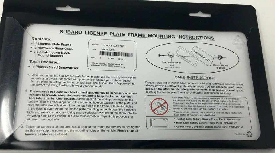 OEM Genuine Subaru "BRZ" LOGO Black License Plate Frame SOA342L146 NEW ...
