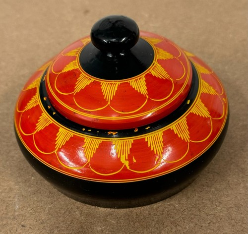 Vintage 6" Painted Wooden Trinket Bowl With Lid | eBay