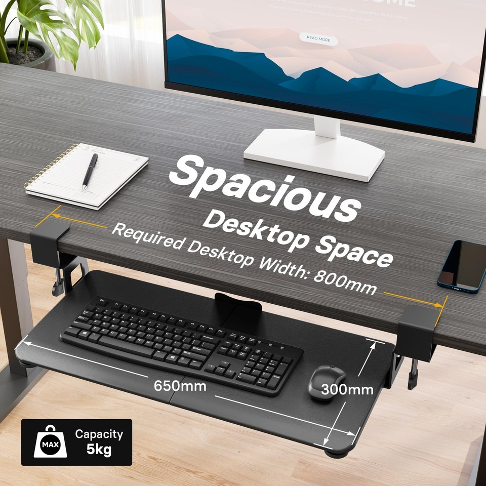 BONTEC Under Desk Keyboard Tray, Sliding Keyboard Drawer with C-Clamps ...