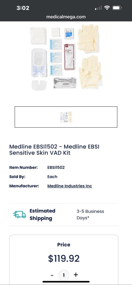Medline EBSI SENSITIVE SKIN LVAD KIT Anchor Gauze Antiseptic Driveline ...