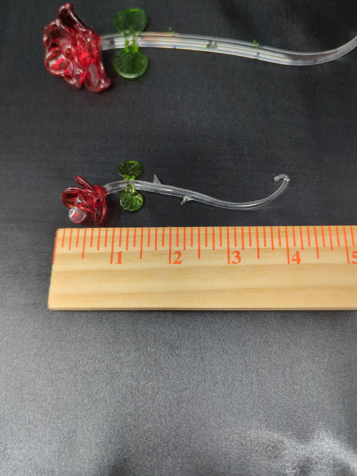 2 Red Glass Rose Figurines Figure Flower Hand Blown Clear Green Red ...