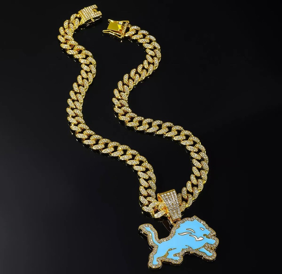 Detroit Lions GEM NECKLACE Gold/Silver Bling Hip Hop Pendant & 24 ...