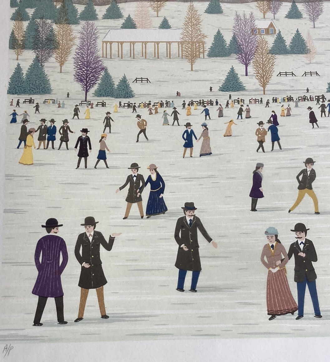 Framed Artist Proof Color Lithograph "Skating in Central Park" by Fanch ...
