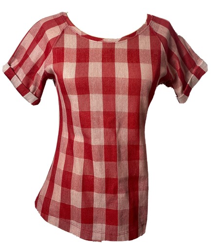 Caron Callahan Gingham Top Red Raglan Short Sleeve Cotton Crew USA Size ...
