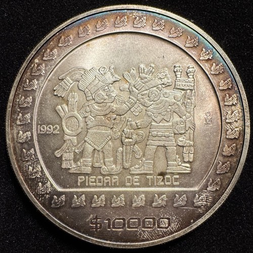 1992 Mexico 10000 Pesos Piedra de Tizoc 5 Ounce Silver Coin with ...