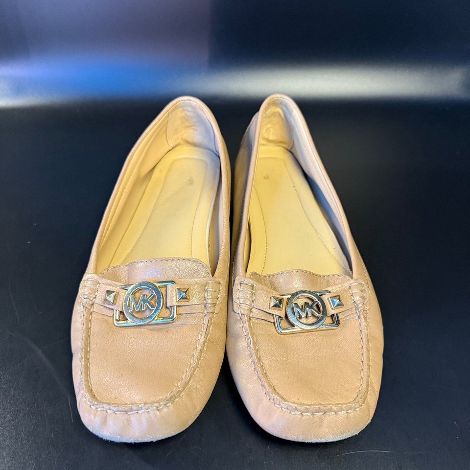 Michael Kors Fulton Tan Leather Loafer Flats Gold Logo Hardware Size 10M | eBay