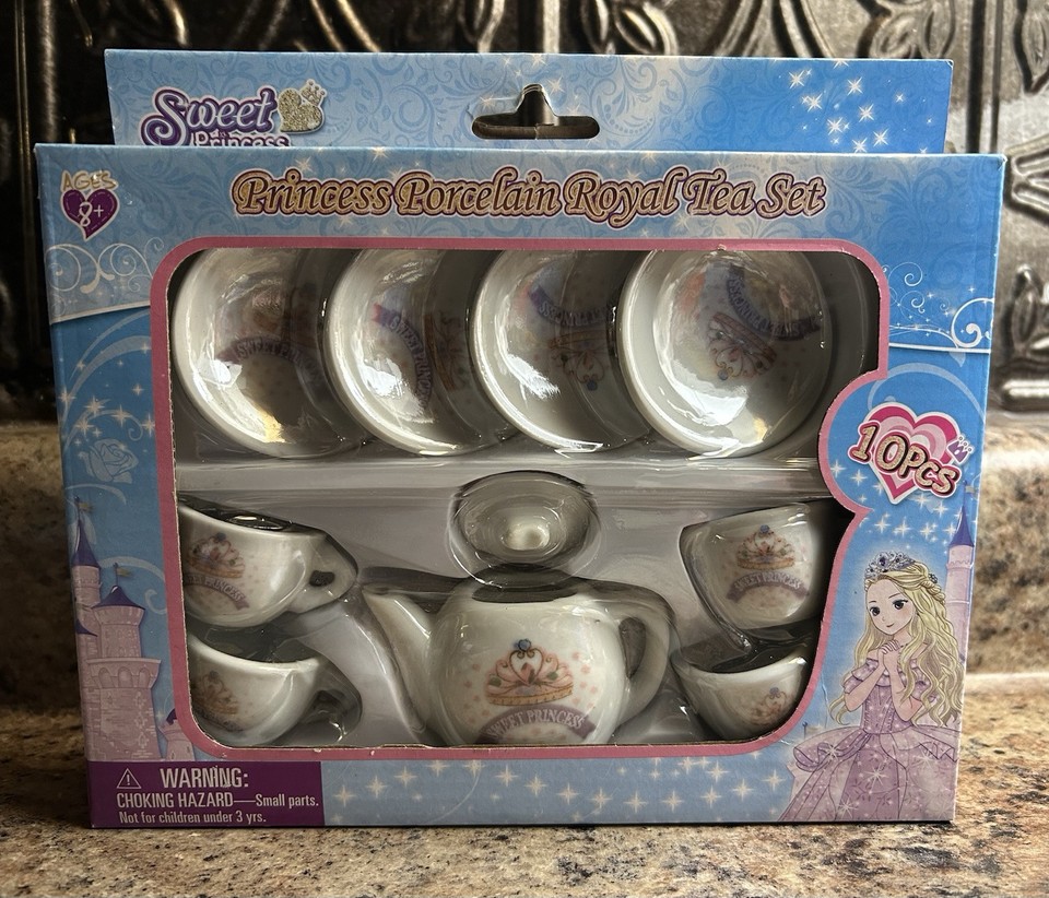 New Mini Tea Set Sweet Princess Porcelain Royal 10 Pieces w Crown ...